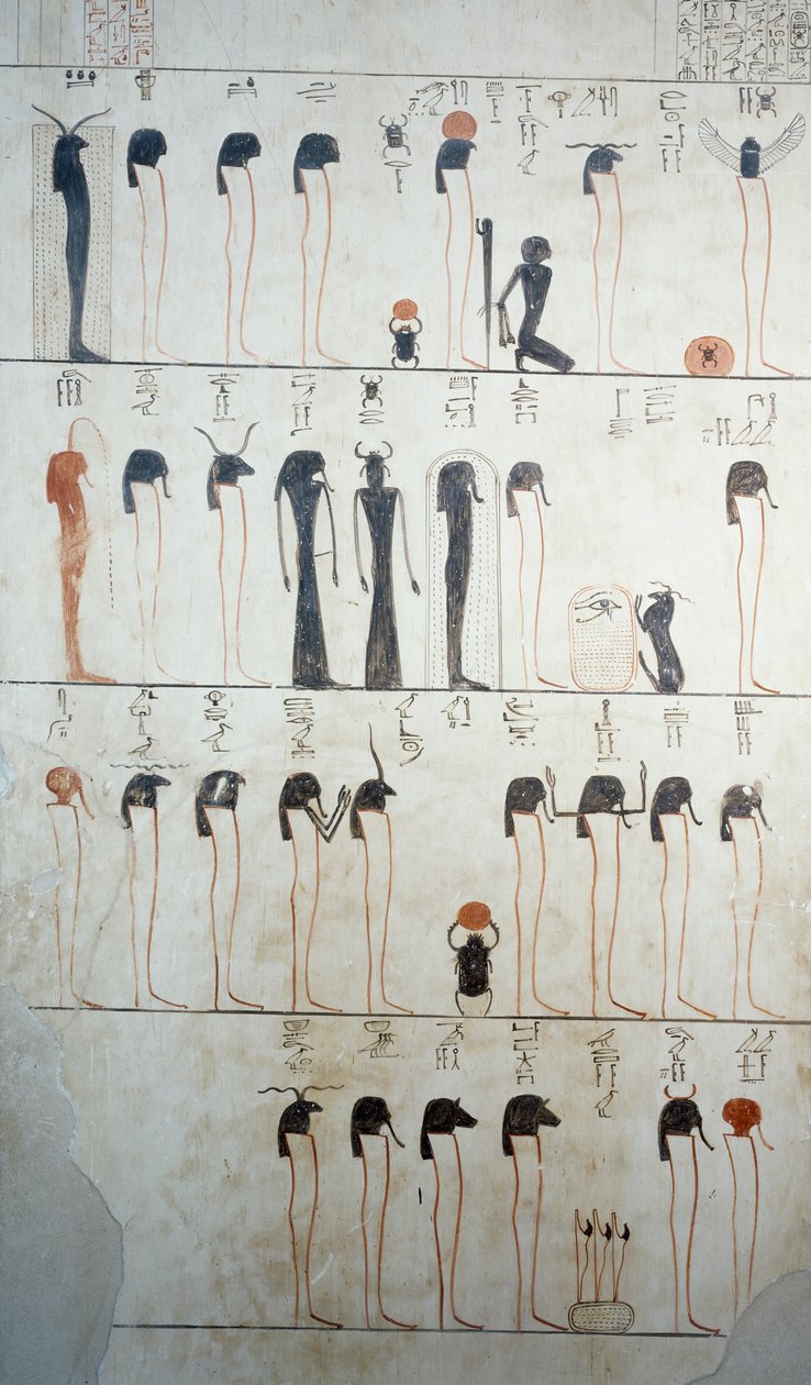 Depiction of Litany of Ra, (detail) of frescoes in burial chamber of ...