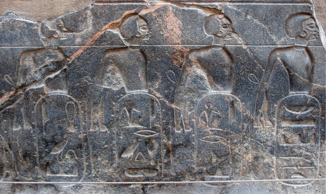 Egyptian antiquity: detail of a relief decorating the emblems of the ...