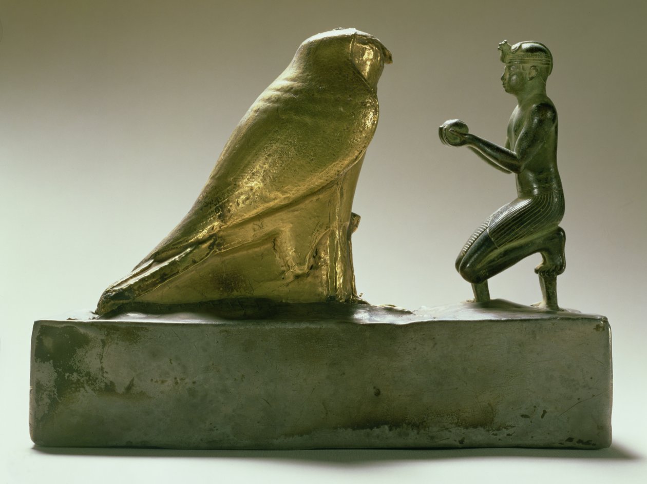 Statue of King Taharqa worshipping the falcon-god Hemen, Egyptian ...