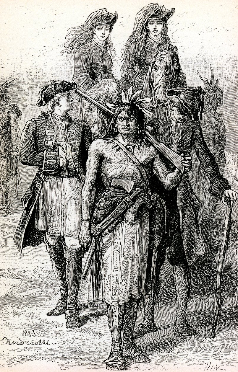 Magua Leads Colonel Munro's Daughters, with Major Duncan Heyward and ...