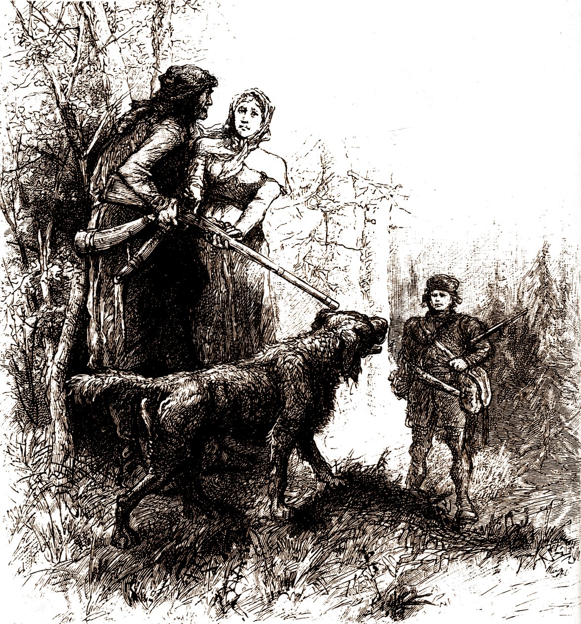Old Trapper Natty Bumppo and His Dog Hector with Helene Wade and Bee ...