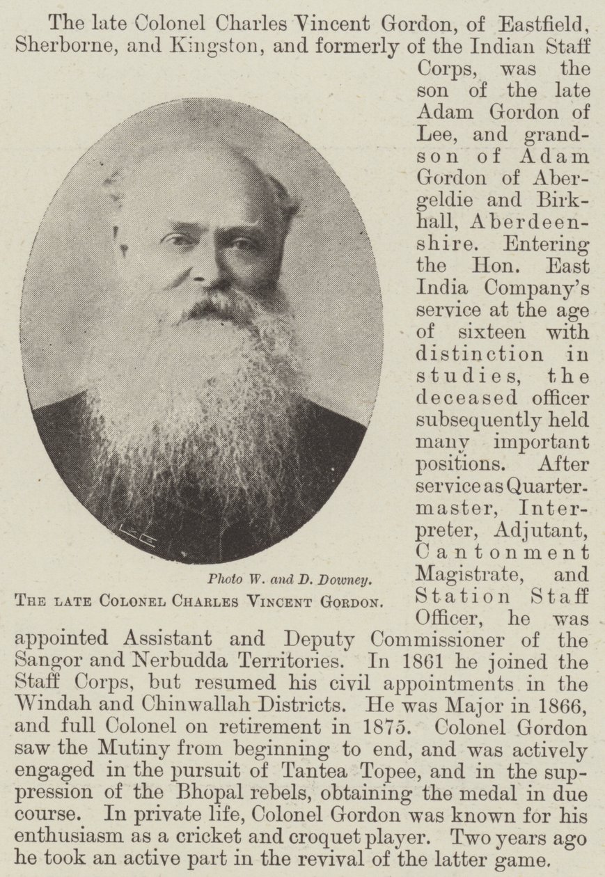 The Late Colonel Charles Vincent Gordon