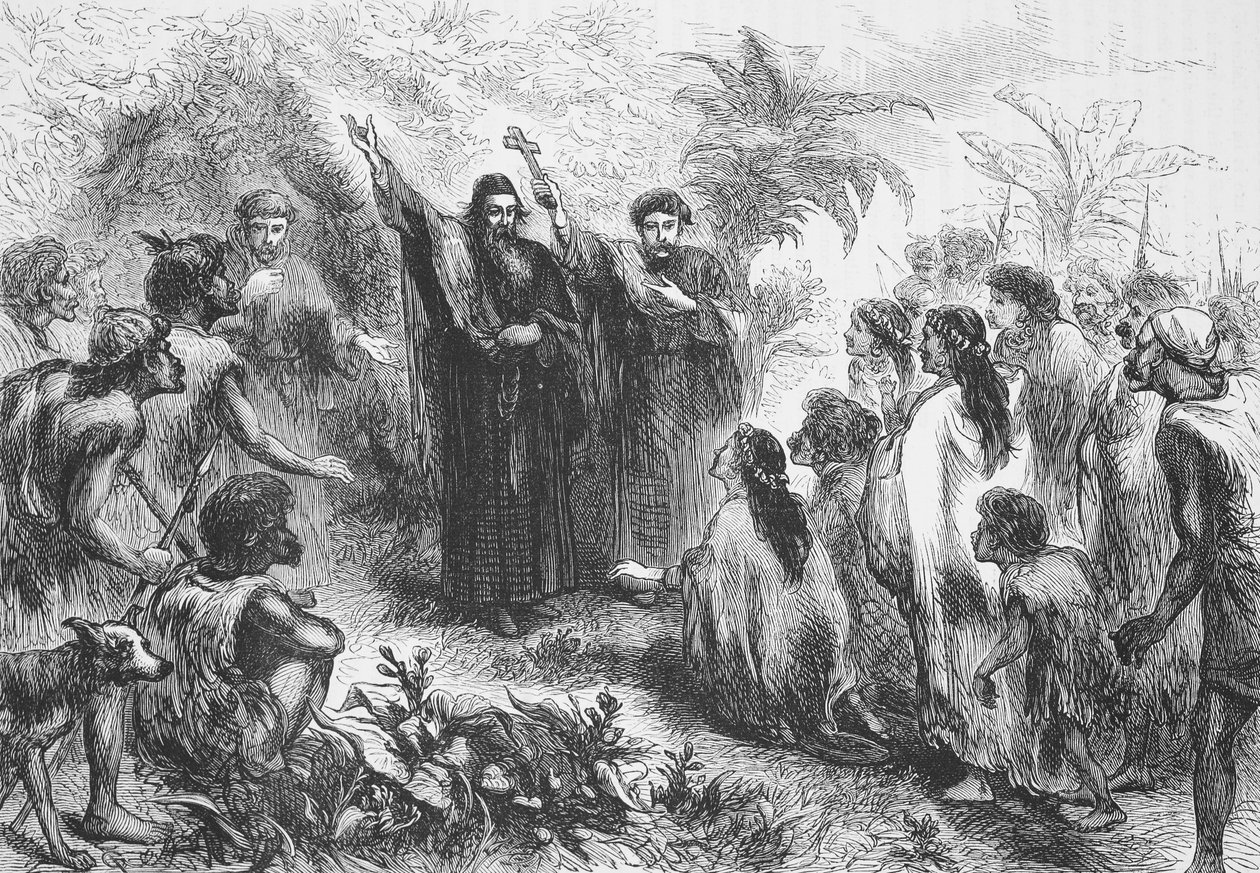 A Jesuit Missionary preaching to a tribe of Indians
