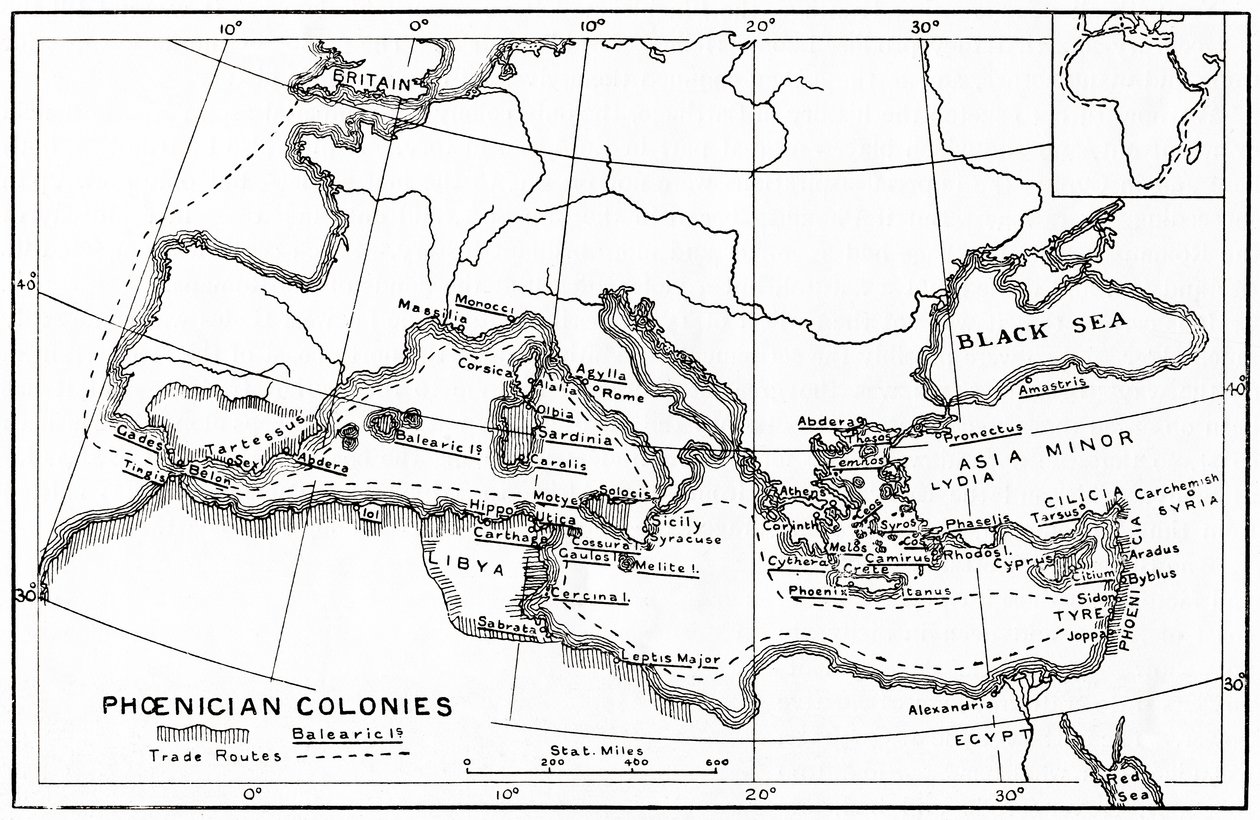 Map of the Phoenician Colonies and Its Mediterranean Trade Routes
