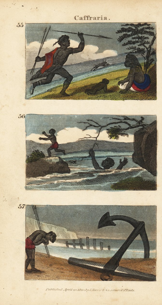 Nguni or Bantu Warrior Hunting Antelope with Spears, Forsaking a Woman ...