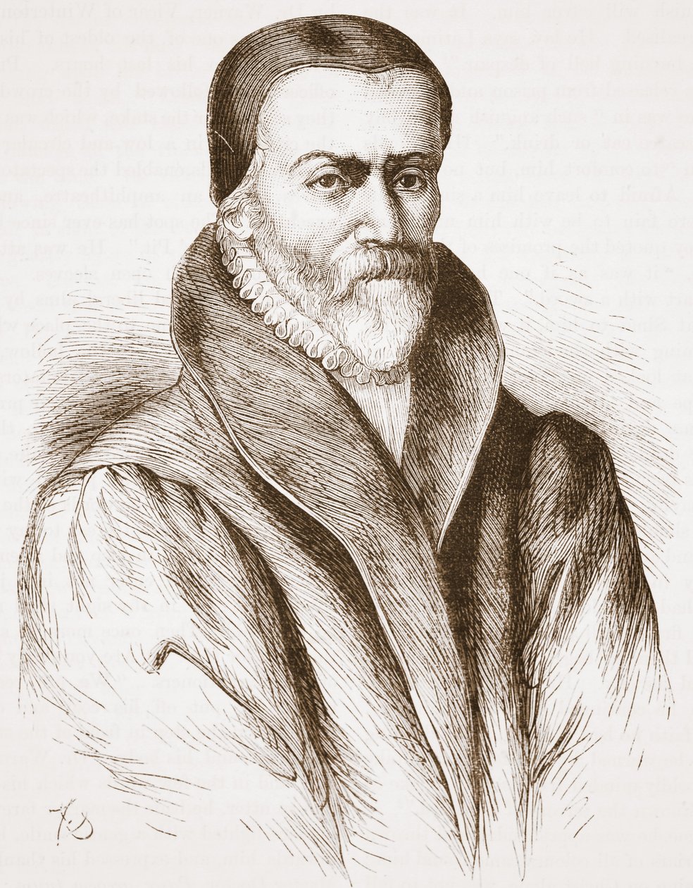 Portrait of William Tyndale (from an old engraving in the Bibliotheque ...