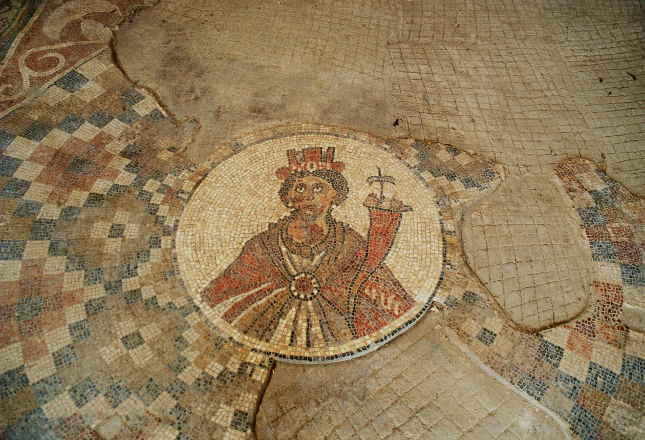 Mosaic showing Tyche, goddess of fortune, from the semi-circular exedra ...