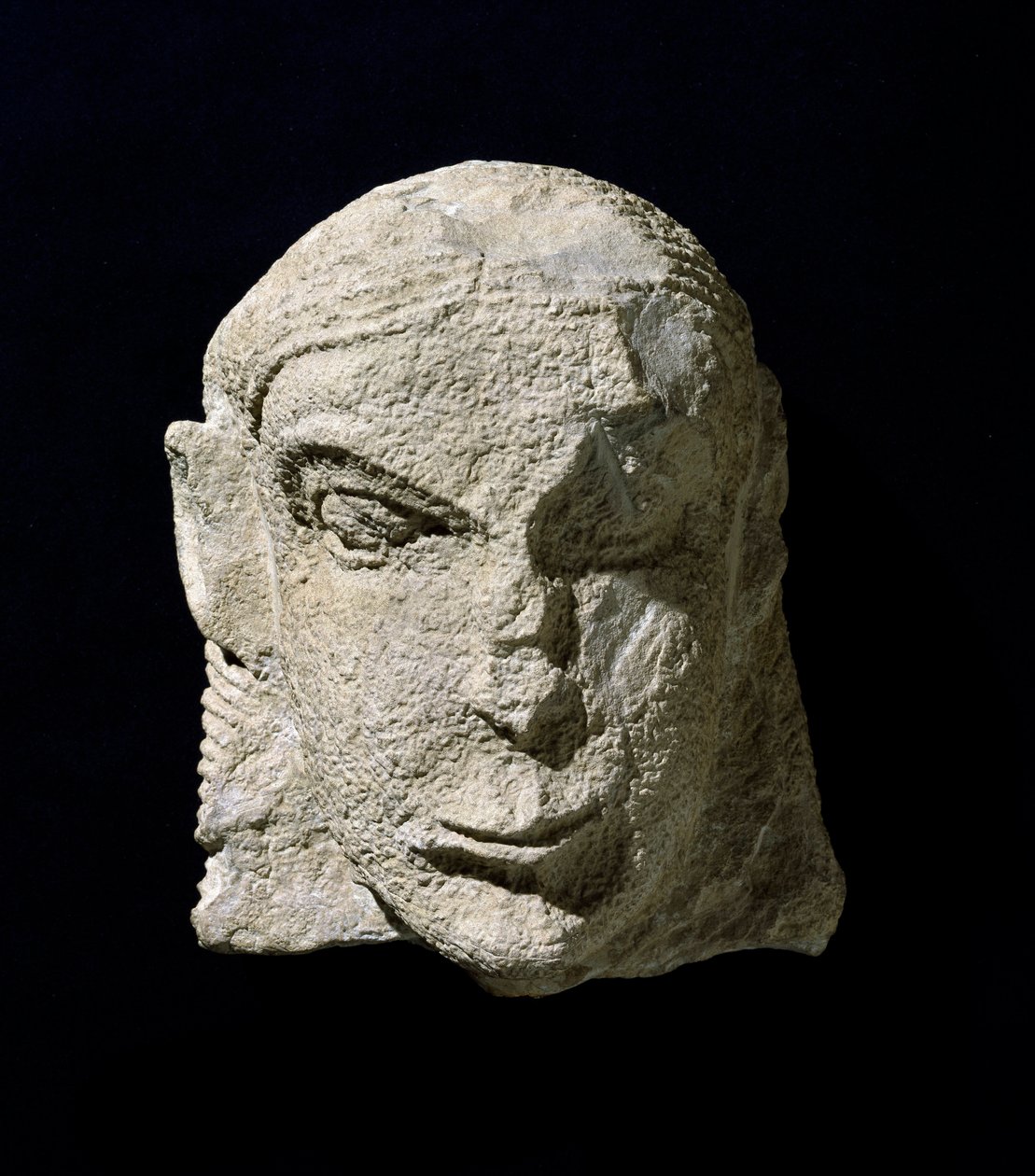 Etruscan civilization: limestone woman's head. 650 BC approx. From the ...