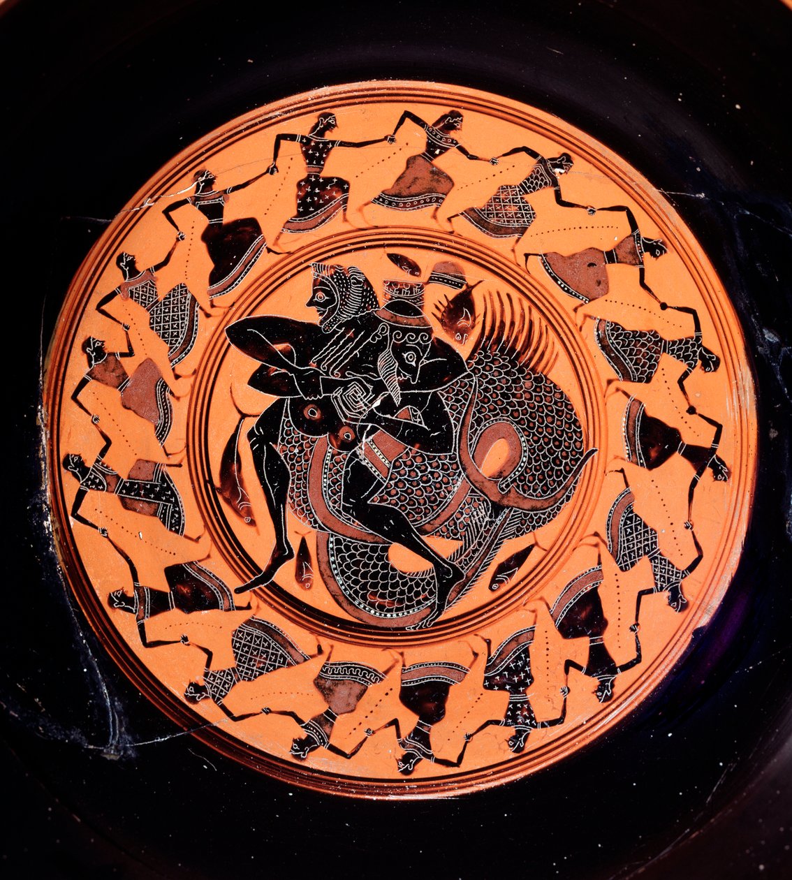 Terracotta Kylix Depicting Hercules Fighting with Triton, Surrounded by ...