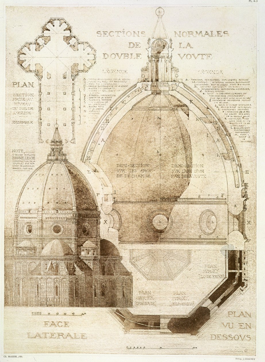 Plan, Section and Elevation of Florence Cathedral, from 'Fragments d ...