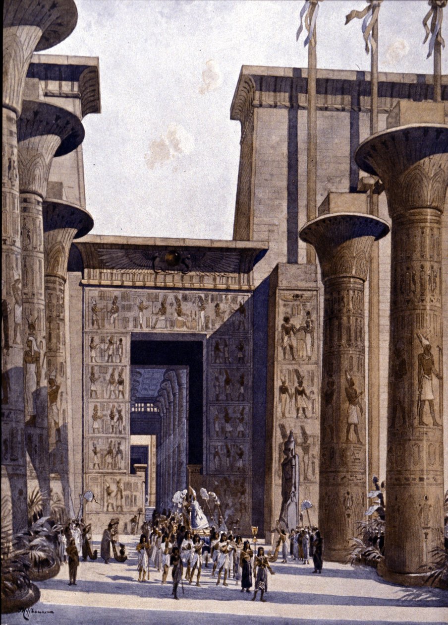 Reconstitution of the Temple of Amon. Illustration by F. Hoffebauer ...
