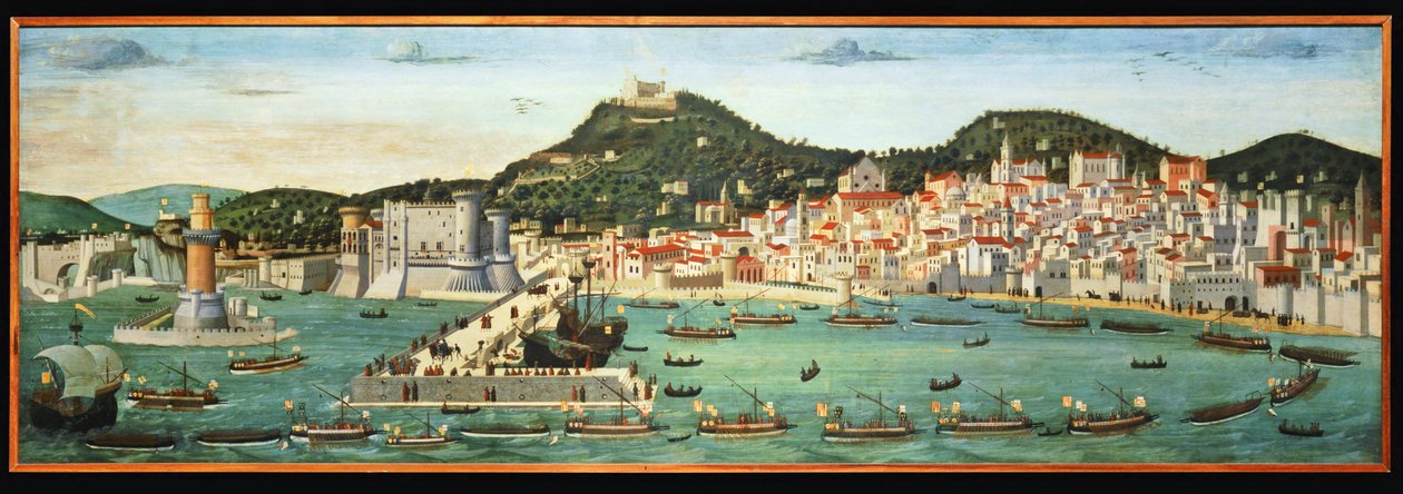 Tavola Strozzi depicting the Naples waterfront and the return of the ...