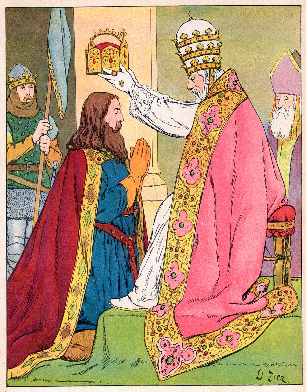 Charlemagne (742-814) crowned by Pope Leo III (c750-816) at St Peter's ...