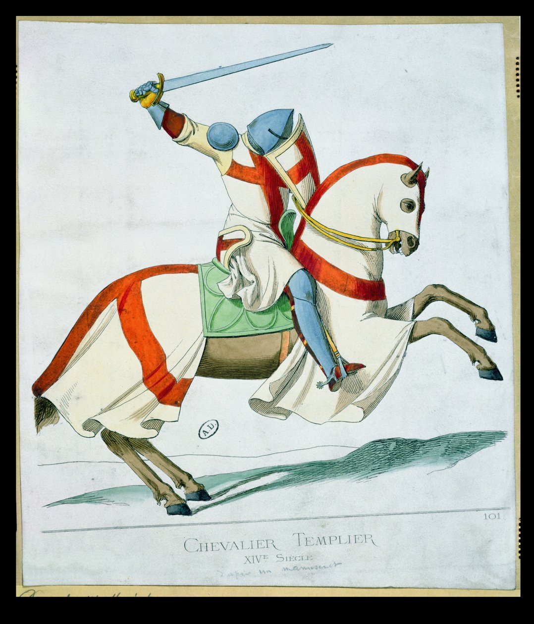 Illustration of a Knight Templar, after a 14th century manuscript