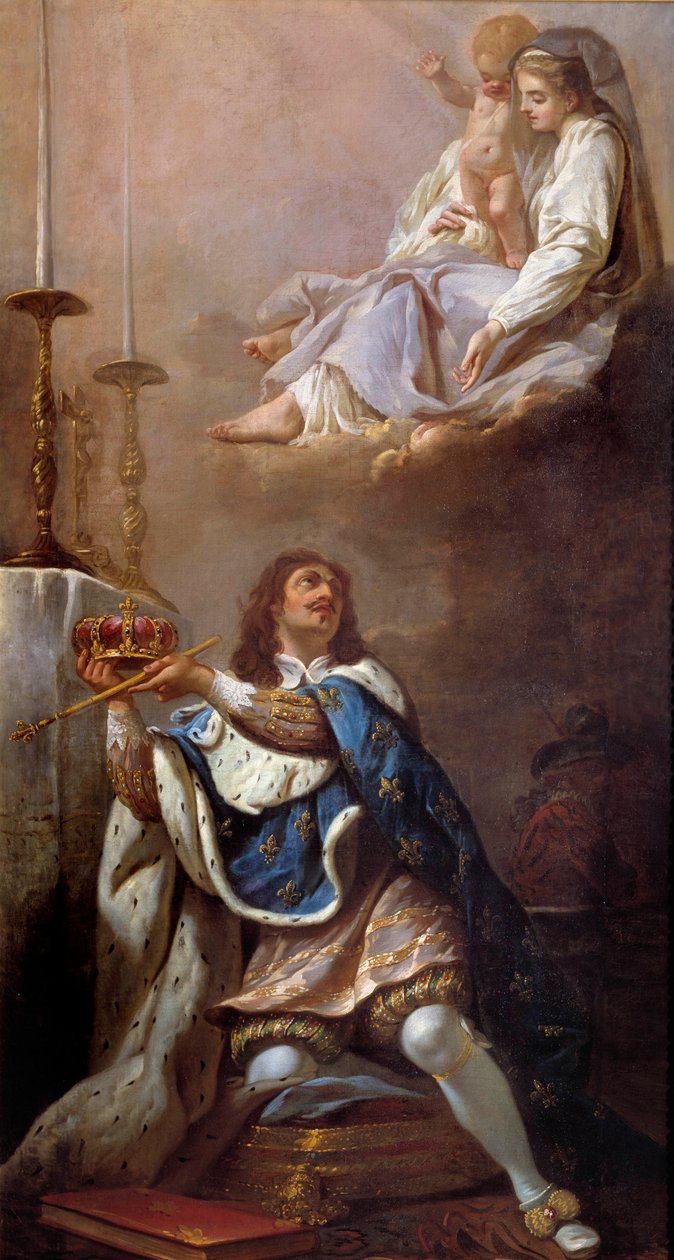 King Louis XIII offering his crown to the Virgin. Painting of the ...