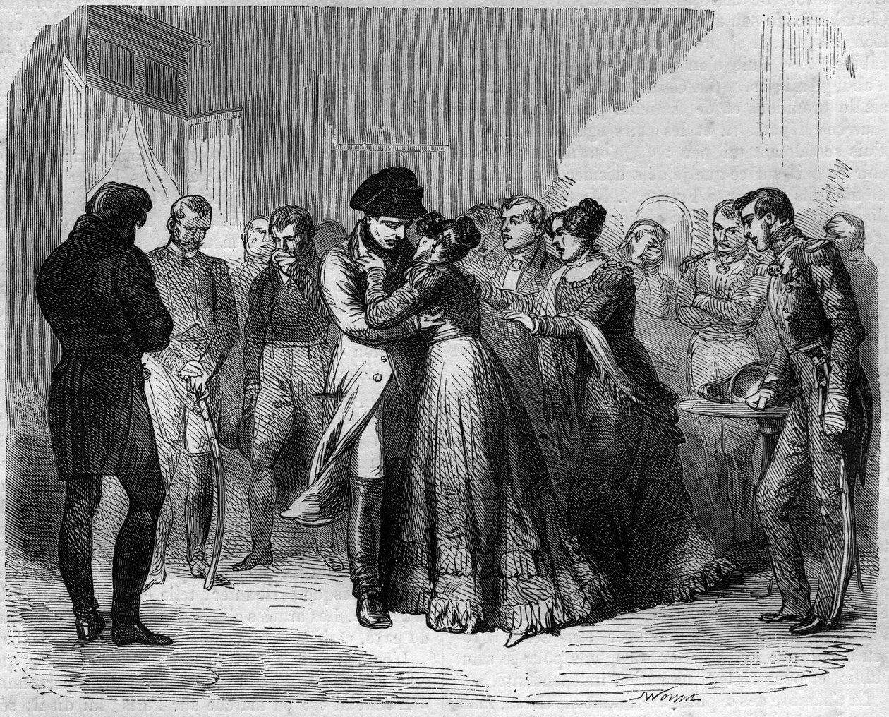Napoleon I Bonaparte said goodbye to Marie Louise of Austria. Engraving ...