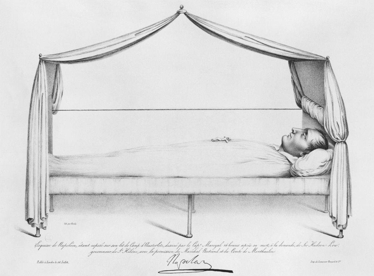 Sketch of Napoleon I on his Deathbed drawn at St. Helena by Capitaine ...