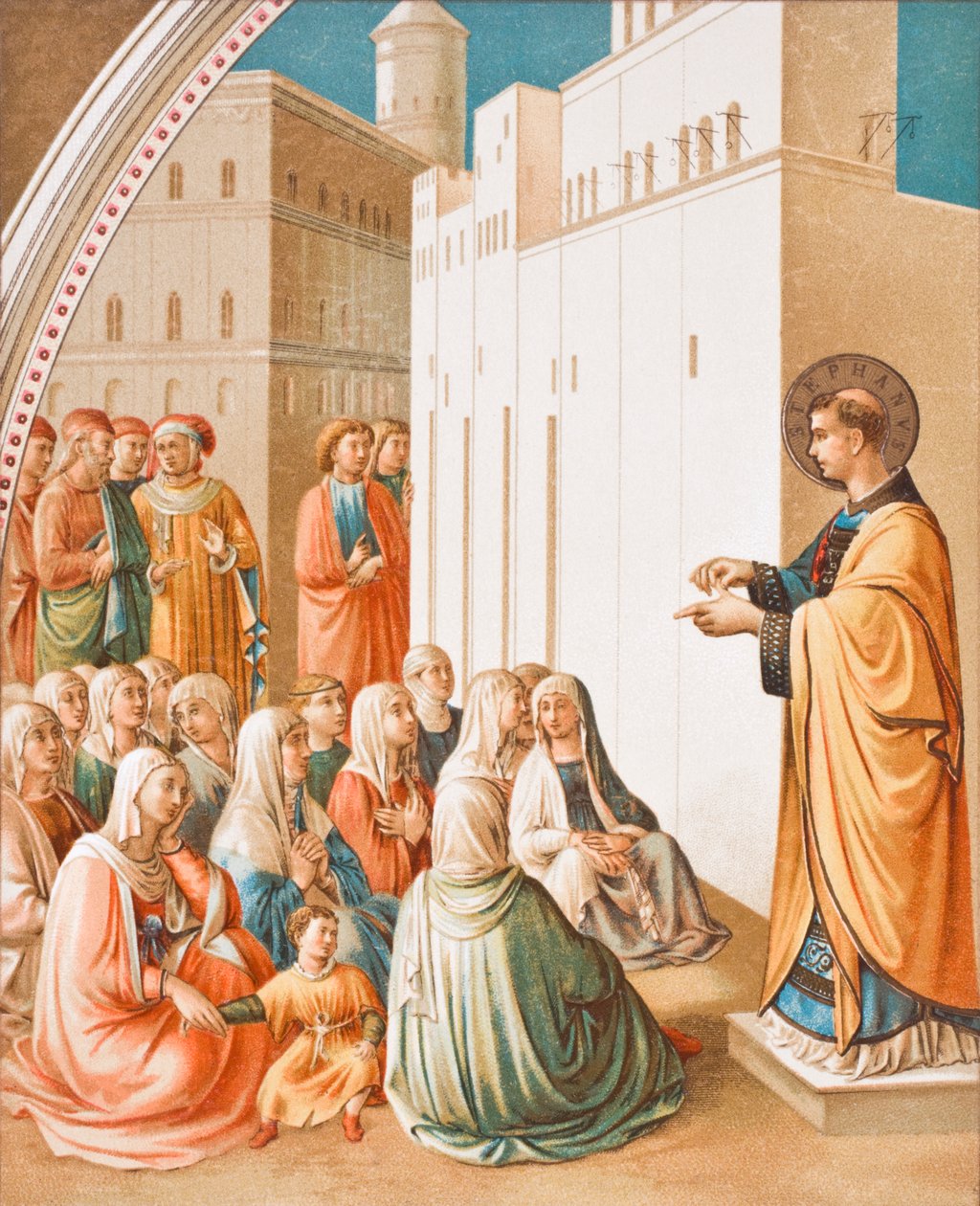 The Preaching of St. Stephen, after the fresco painting by Fra Angelico ...