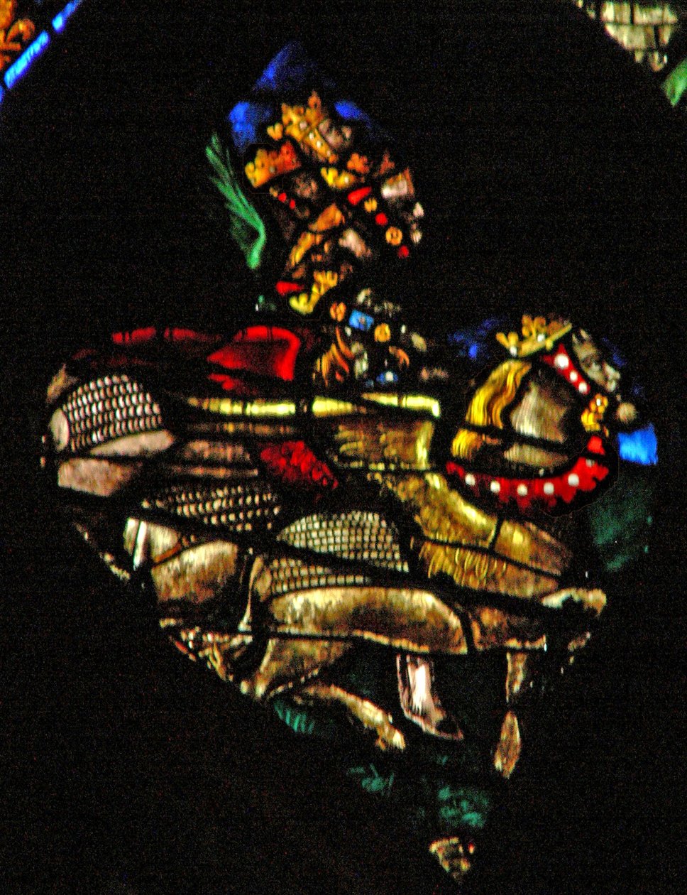 The west rose window depicting a scene from the Book of Revelation ...