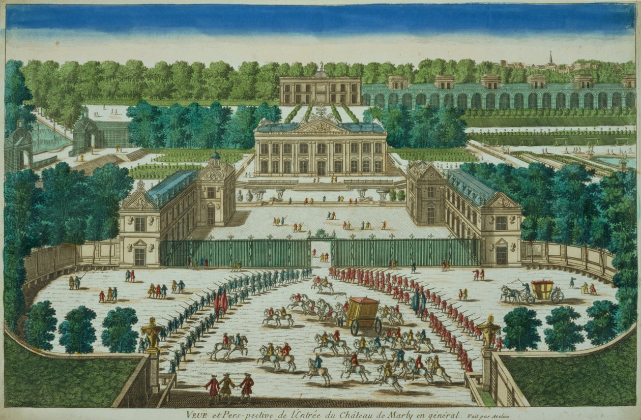 View and Perspective of the Entrance to the Chateau of Marly, engraved ...