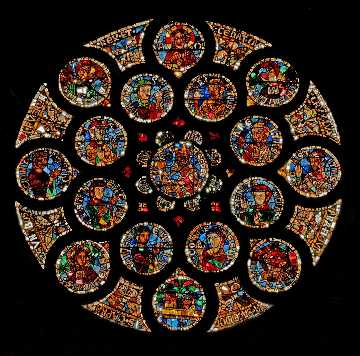 Window w108 depicting the New Covenant: at the top is Christ (Alpha and ...