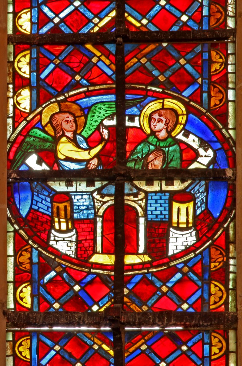 Window depicting a scene from the life of St Vincent: an angel visits ...