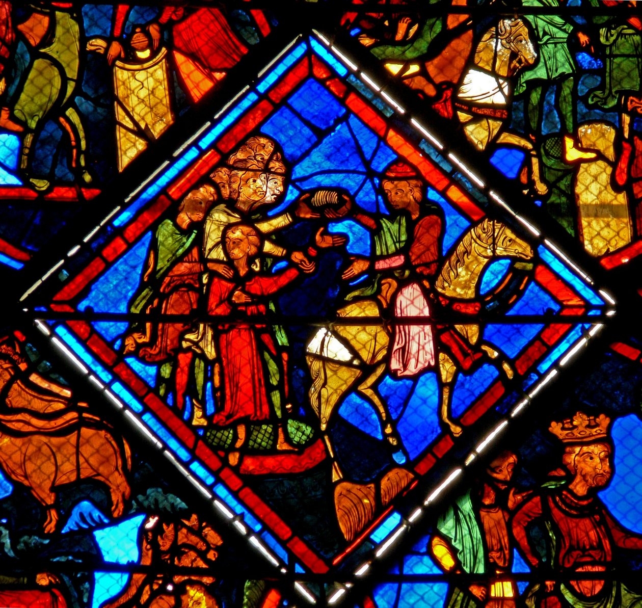 Window depicting a scene from the story of Joseph: his brothers with ...