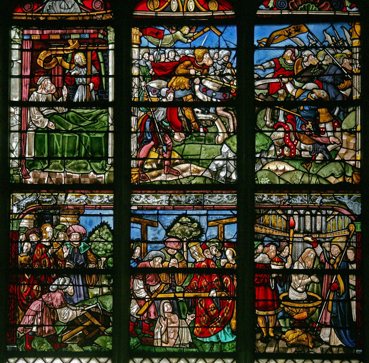 Window depicting St Helen and the finding of the Cross with the Emperor ...