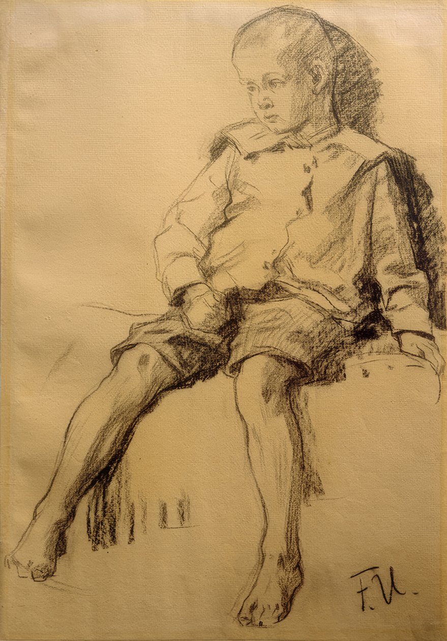 Seated Boy with Bare Legs by Fritz von Uhde