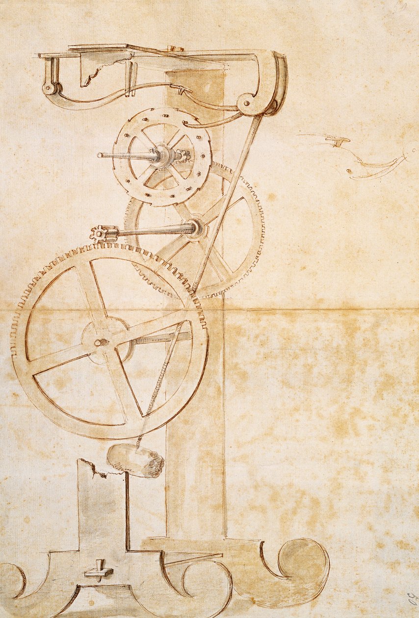 Drawing of Galileo's pendulum clock, manuscript by Galileo Galilei