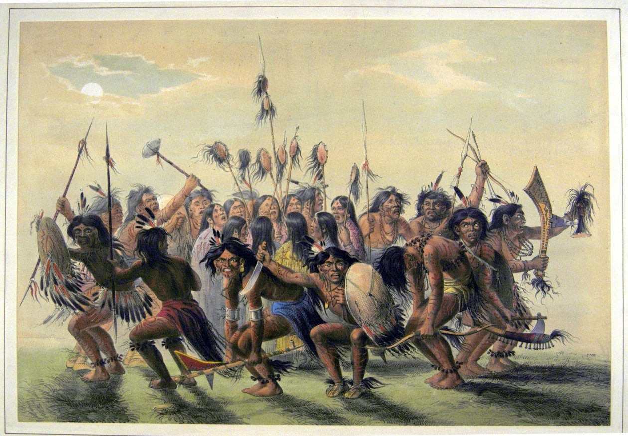Native Americans Performing a Tribal Group Dance