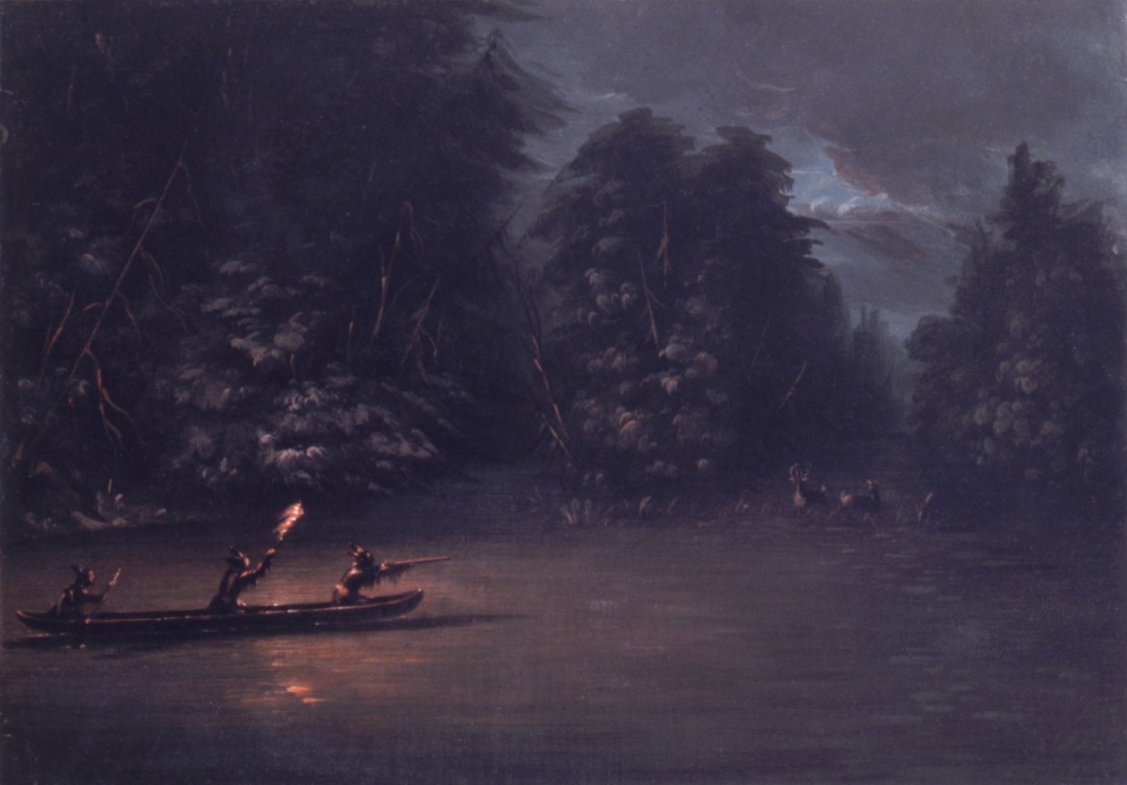 Deer Hunting by Torchlight in Bark Canoes by George Catlin