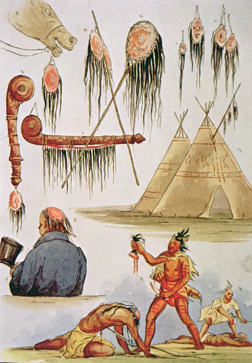 Scalping and decorative use of scalps by George Catlin