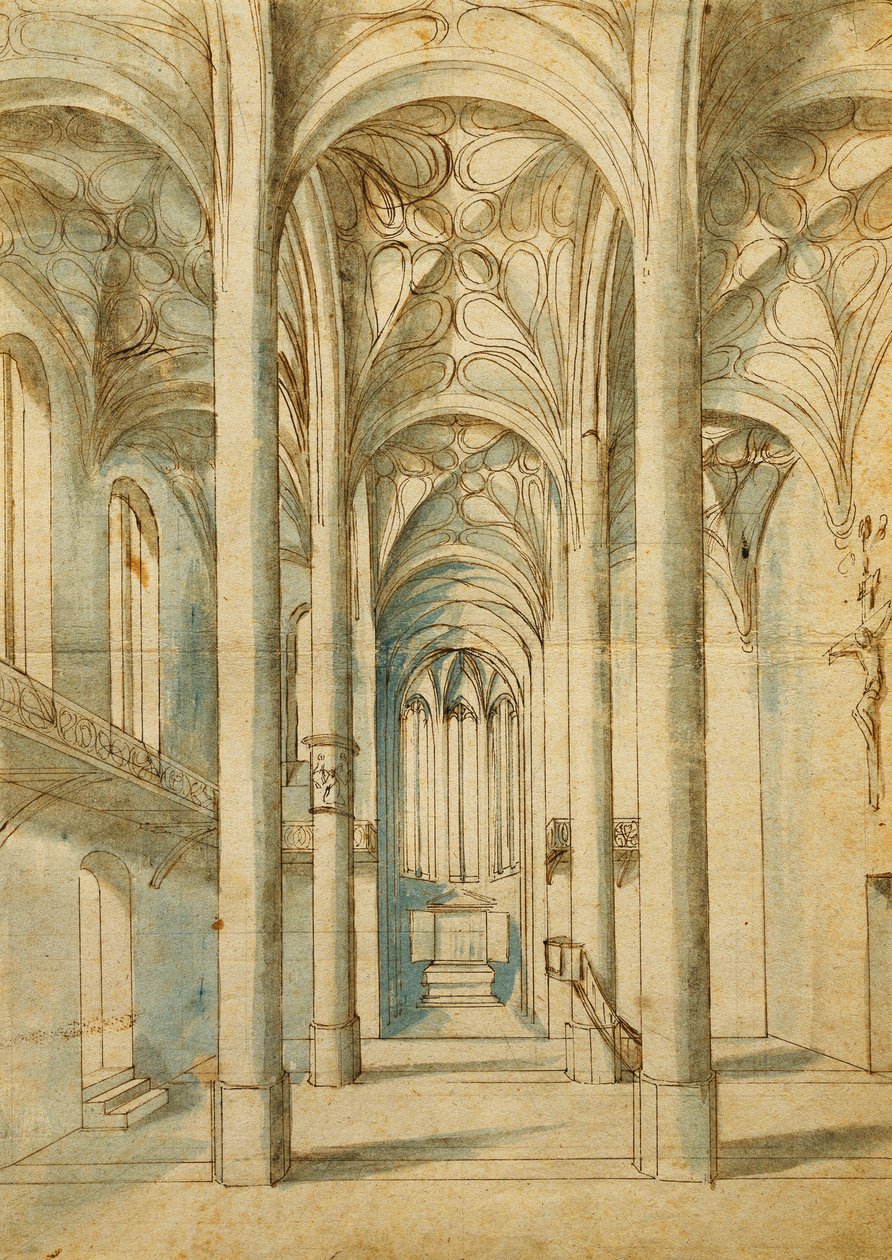 Gothic Cathedral Interior Drawing