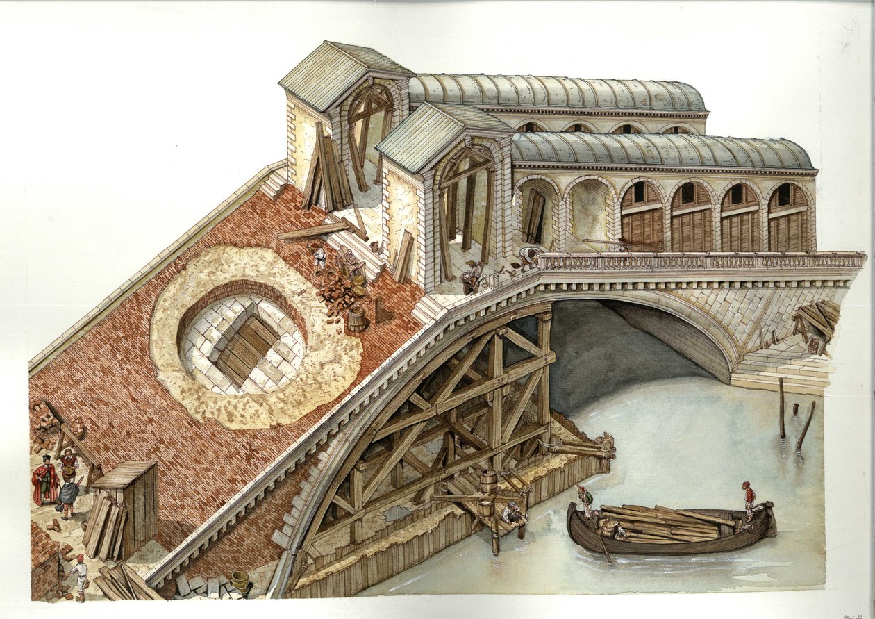 Architecture: Construction Site of the Rialto Bridge 1588-1591, Venice ...