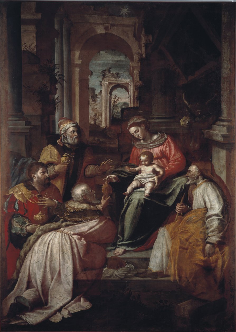 Adoration of the Magi. Painting by Giovanni Battista Perolli 1567 Genes ...