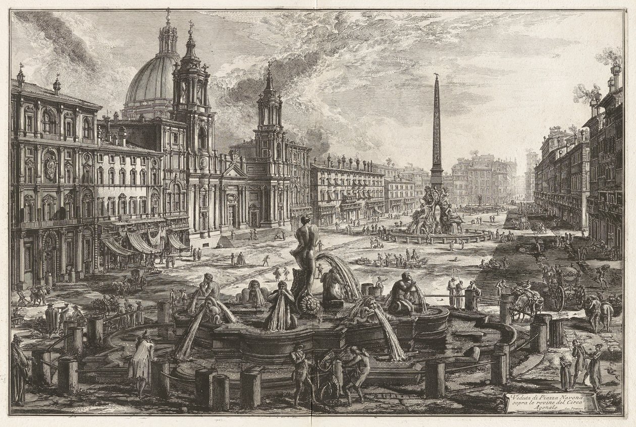 View of the Piazza Navona above the Ruins of the Circus Agonalis, from ...
