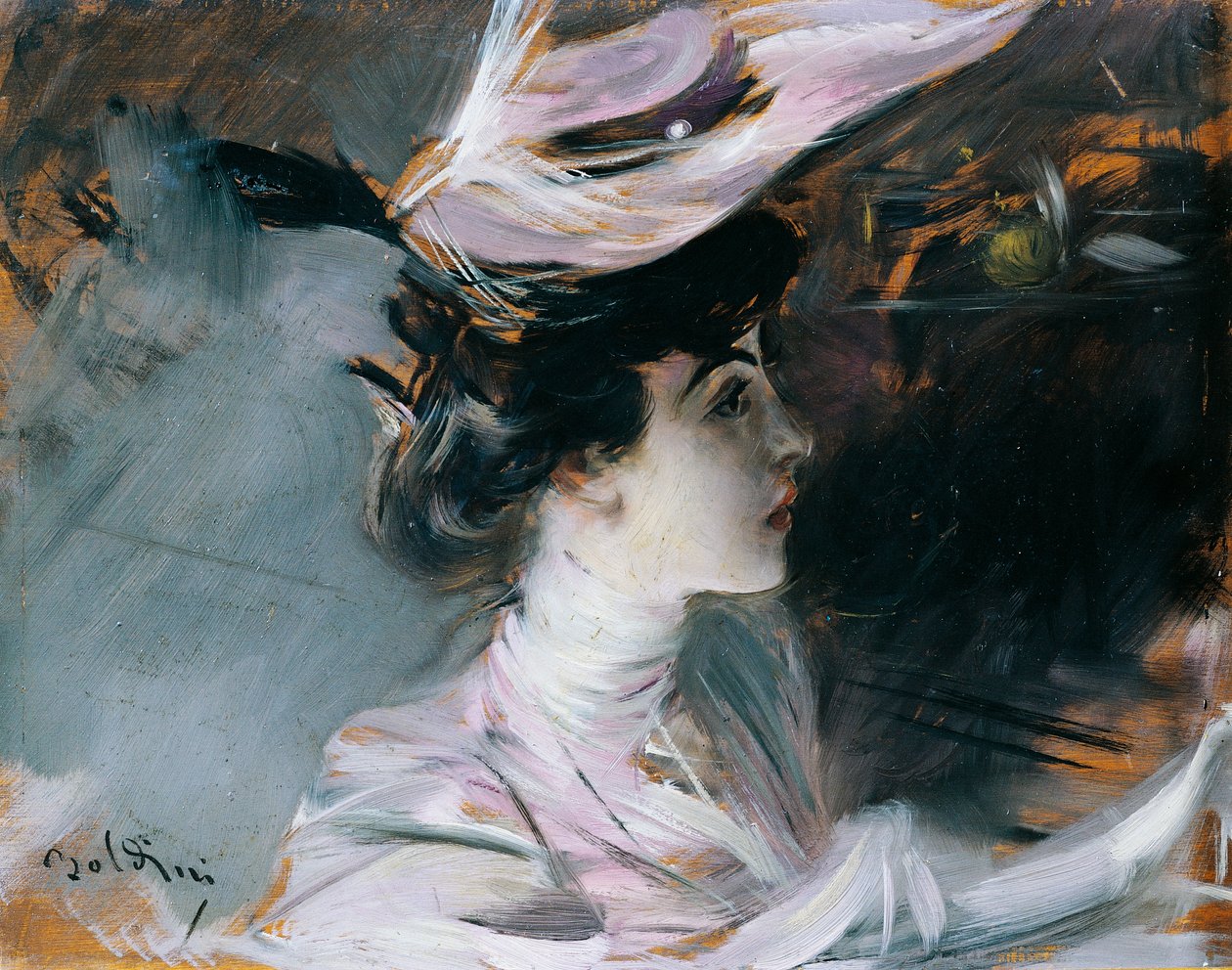 Portrait of Lina Cavalieri with new hat by Giovanni Boldini