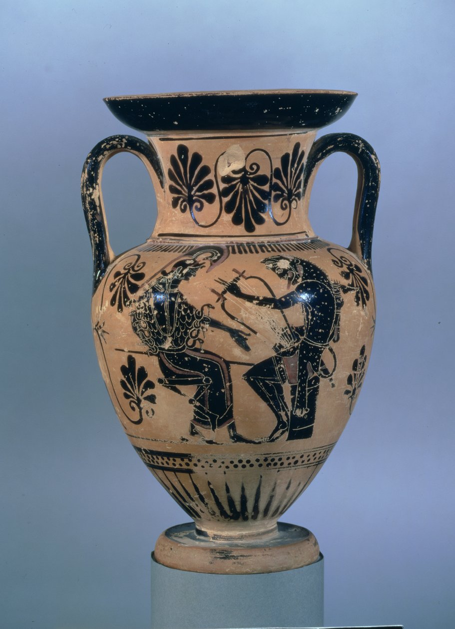 Attic black-figure amphora depicting Orpheus playing his lyre to Athena