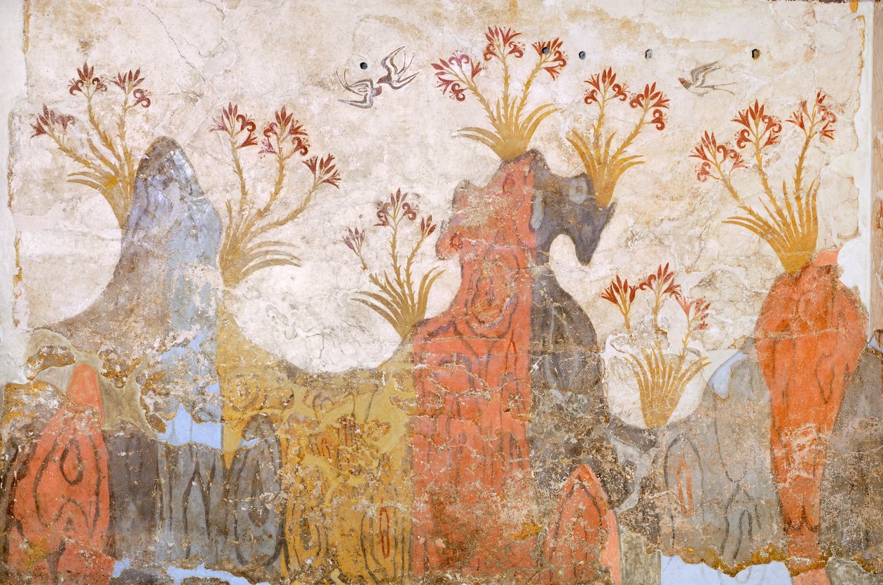 Room of lilies or spring, Akrotiri fresco, Thera, Greece, Minoan ...