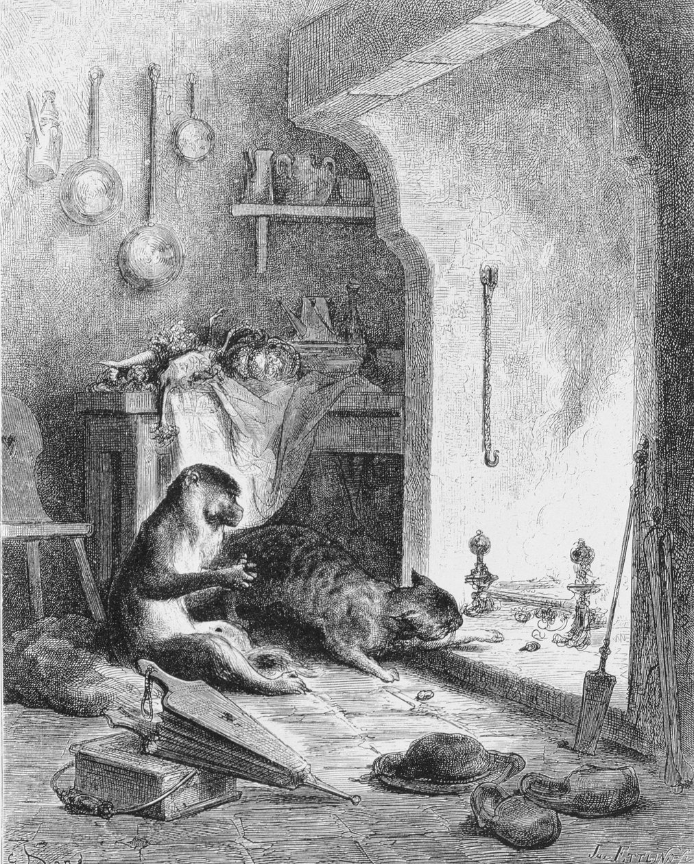 The Monkey and the Cat by Gustave Dore: Buy fine art prints