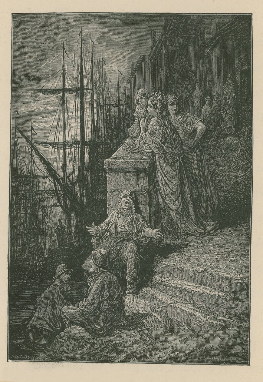 Waterman's family on a flight of steps by the River Thames
