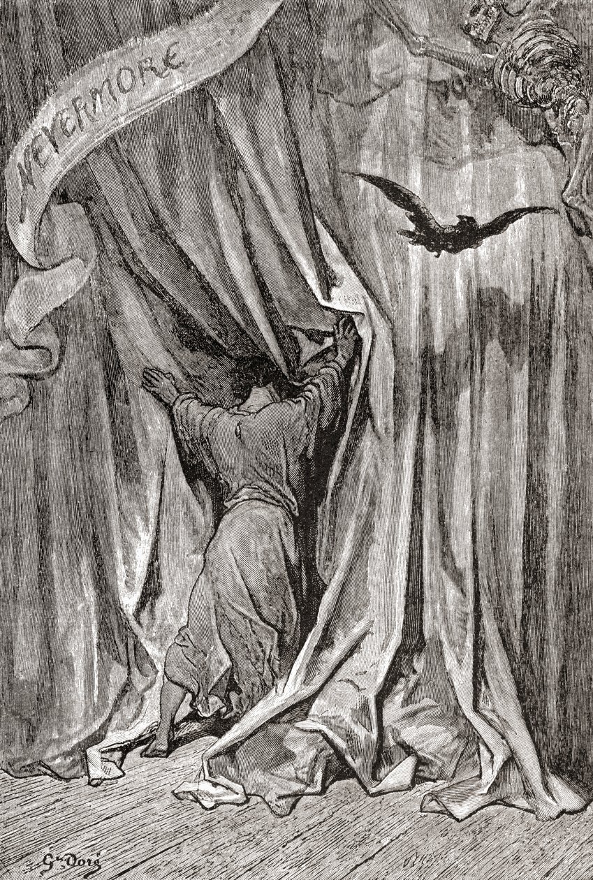 After a Drawing by Gustave Dore for Edgar Allan Poe's Poem The Raven ...