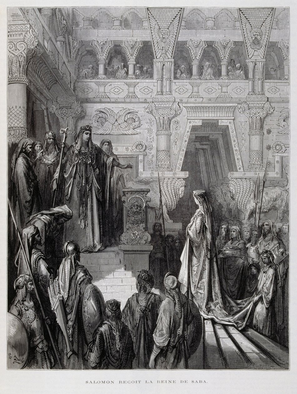 King Solomon receives the queen of Sheba, Illustration from the Dore Bible