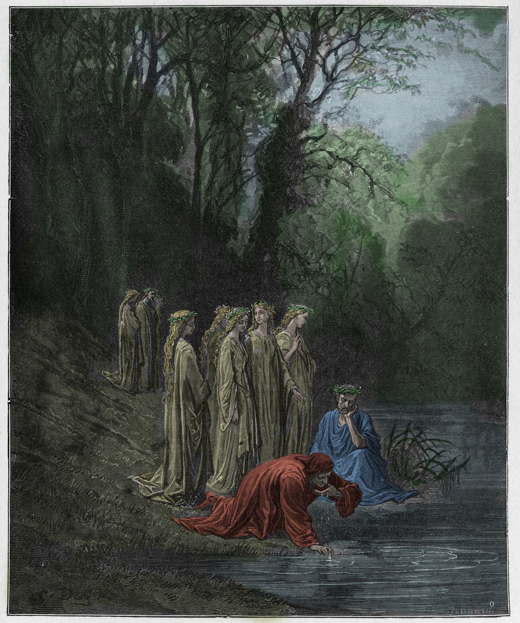 Purgatorio, Canto 33: Dante Drinks of the River Eunoe, Illustration ...