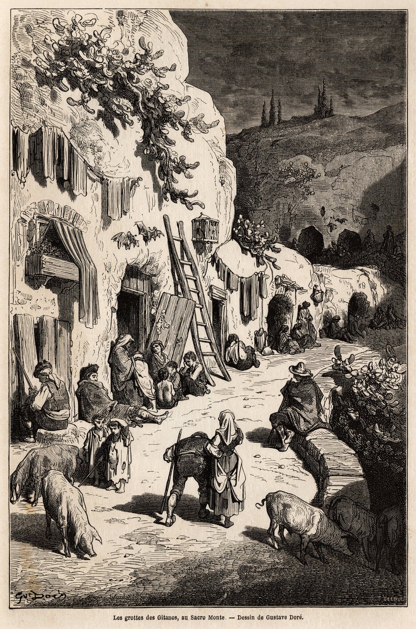The caves of gypsies, in Sacro Monte, in Granada. Drawing by Gustave ...