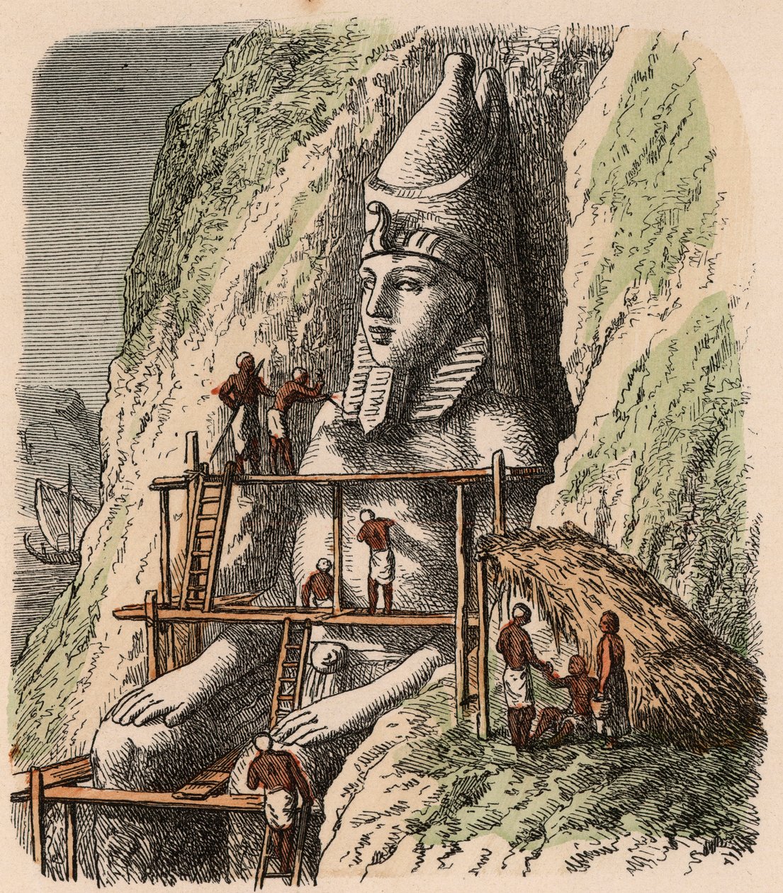 Ancient Egypt: Carving a Statue of the Abu Simbel Temple, 1866