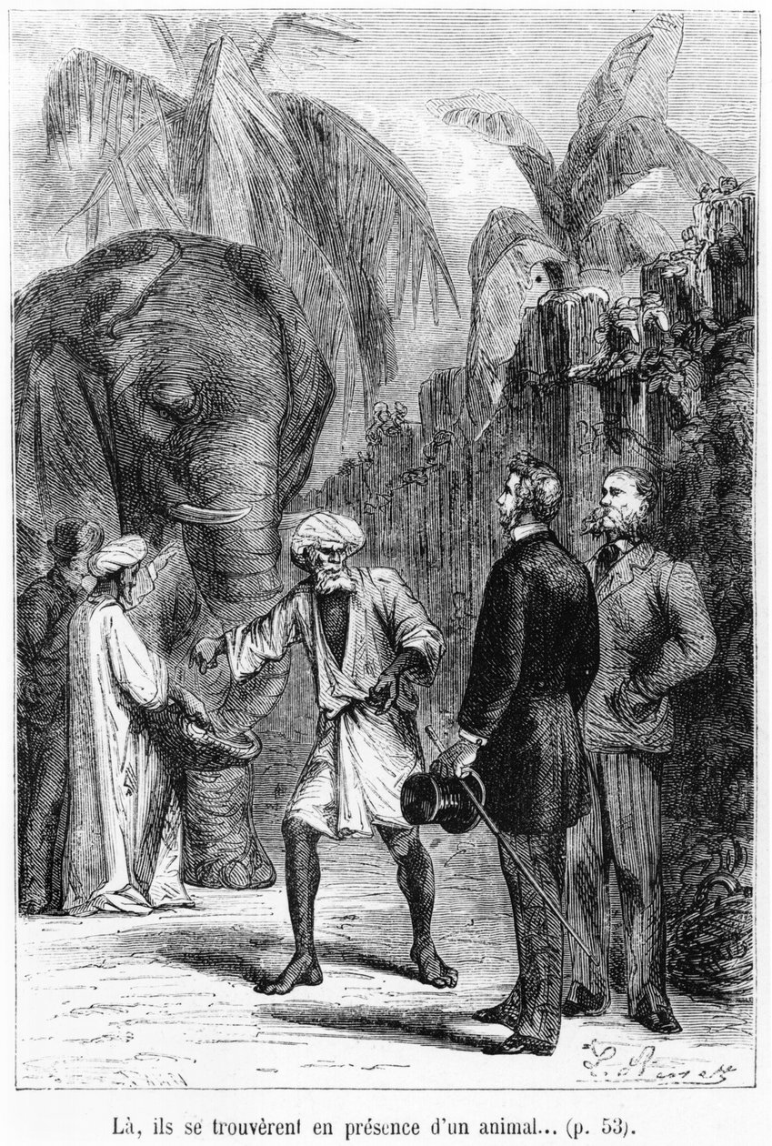 Phileas Fogg in Front of an Elephant, illustration from 'Around the ...