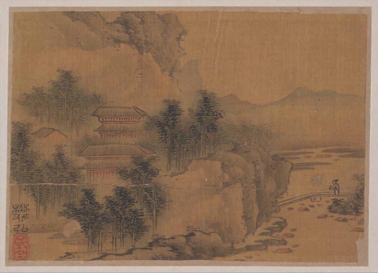 Landscape with Man Crossing Bridge by Hong Fan