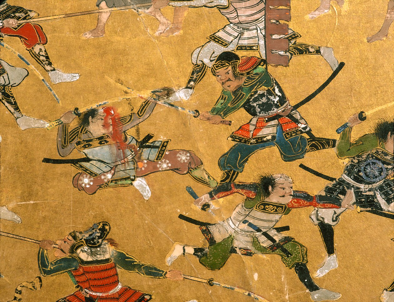 Detail panels depicting the Battle of Osaka and other battle scenes